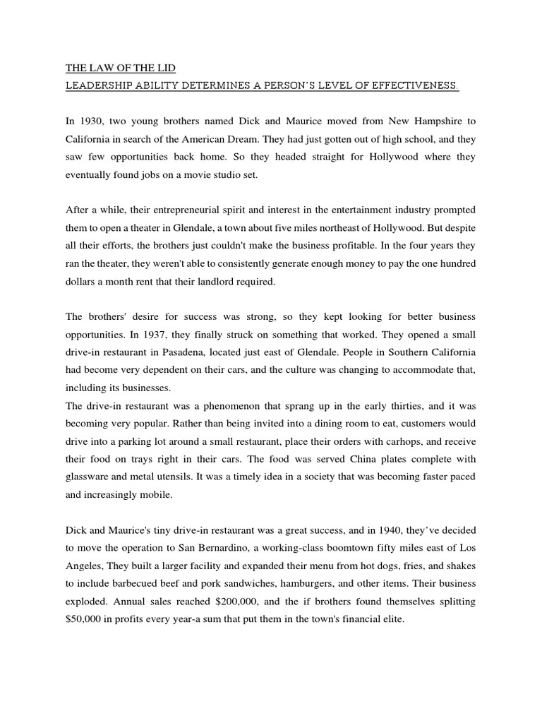 The Law of The Lid (VCL) | PDF | Mc Donald's | Hamburgers