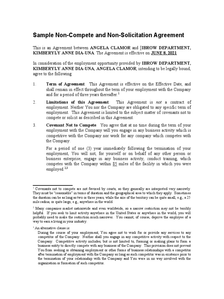 Sample Non-Compete and Non-Solicitation Agreement | PDF | Public Law ...