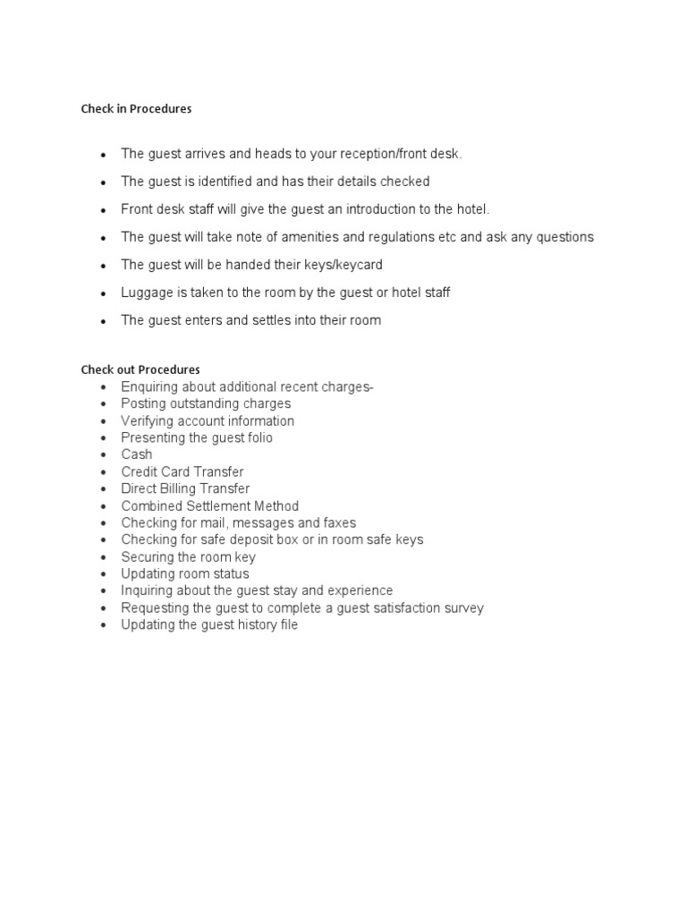 Check in and Out Procedures | PDF