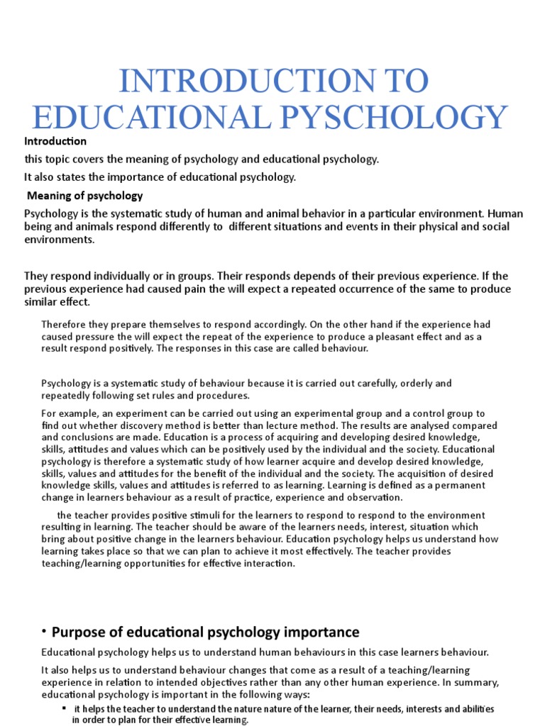 Introduction To Educational Pyschology | PDF | Adolescence ...
