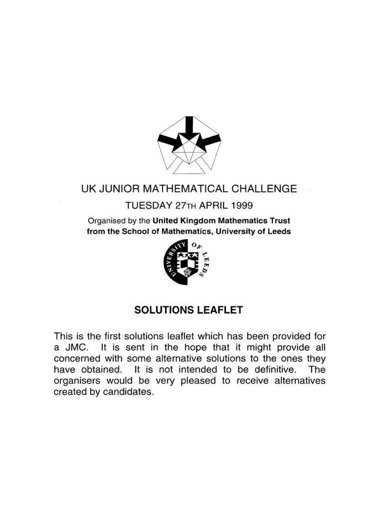 UKMT - JMC - 1999 - Solutions | PDF