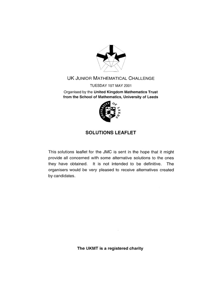 UKMT - JMC - 2001 - Solutions | PDF