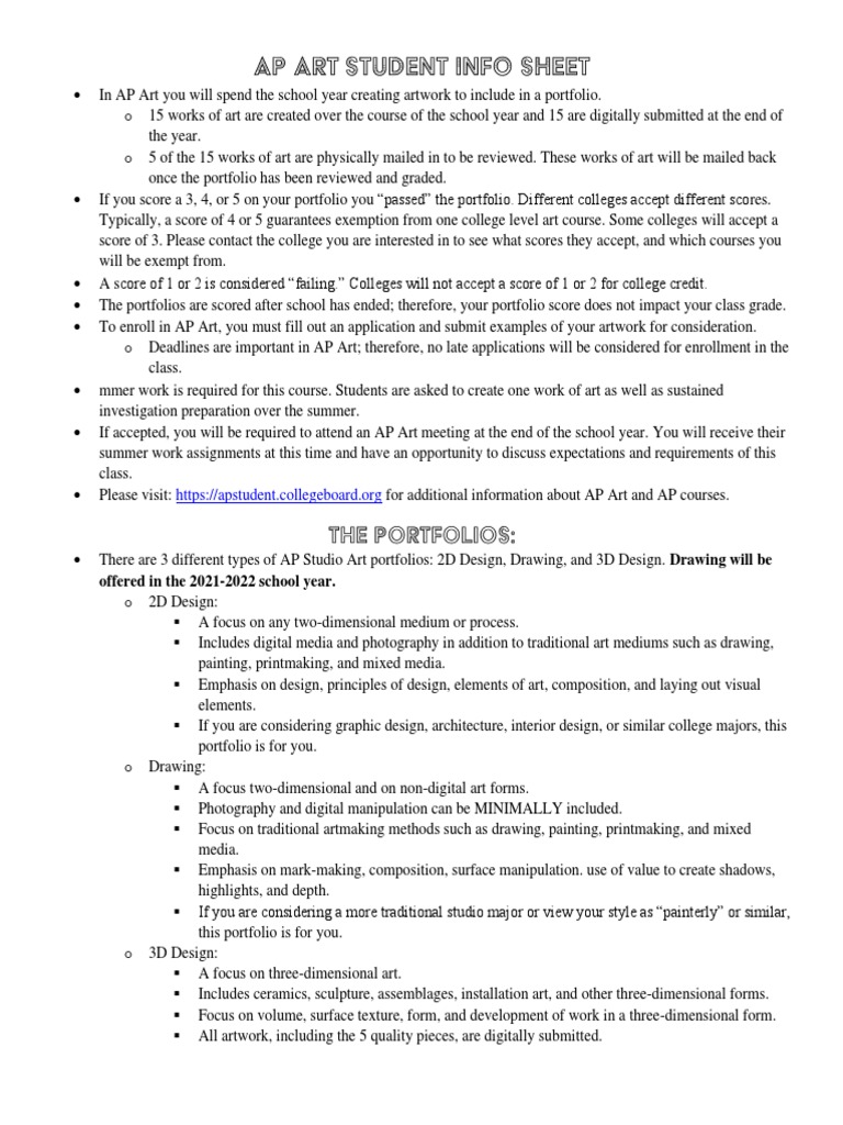 Ap Art Student Info Sheet | PDF | Composition (Visual Arts) | Drawing