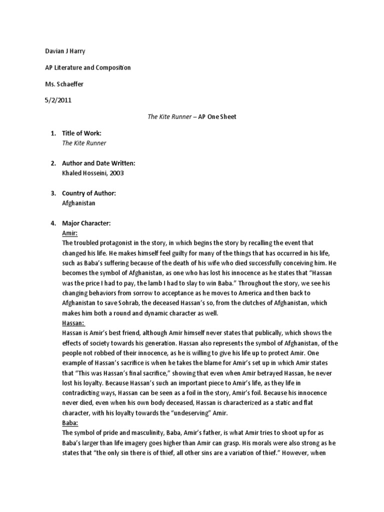 The Kite Runner: AP Literature Overview | PDF