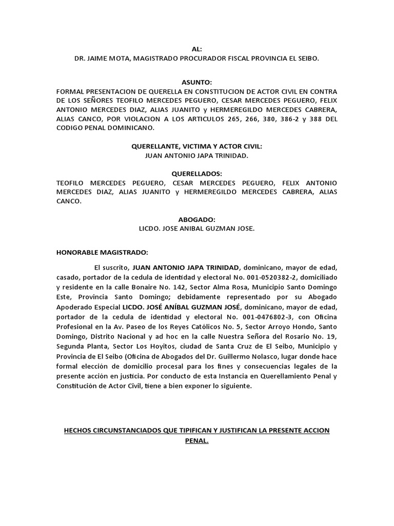 Querella Penal | Descargar gratis PDF | Derecho penal | Queja