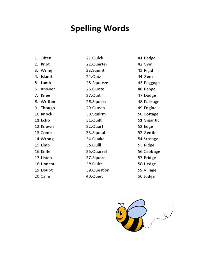 SC Spelling Words 6th March | PDF