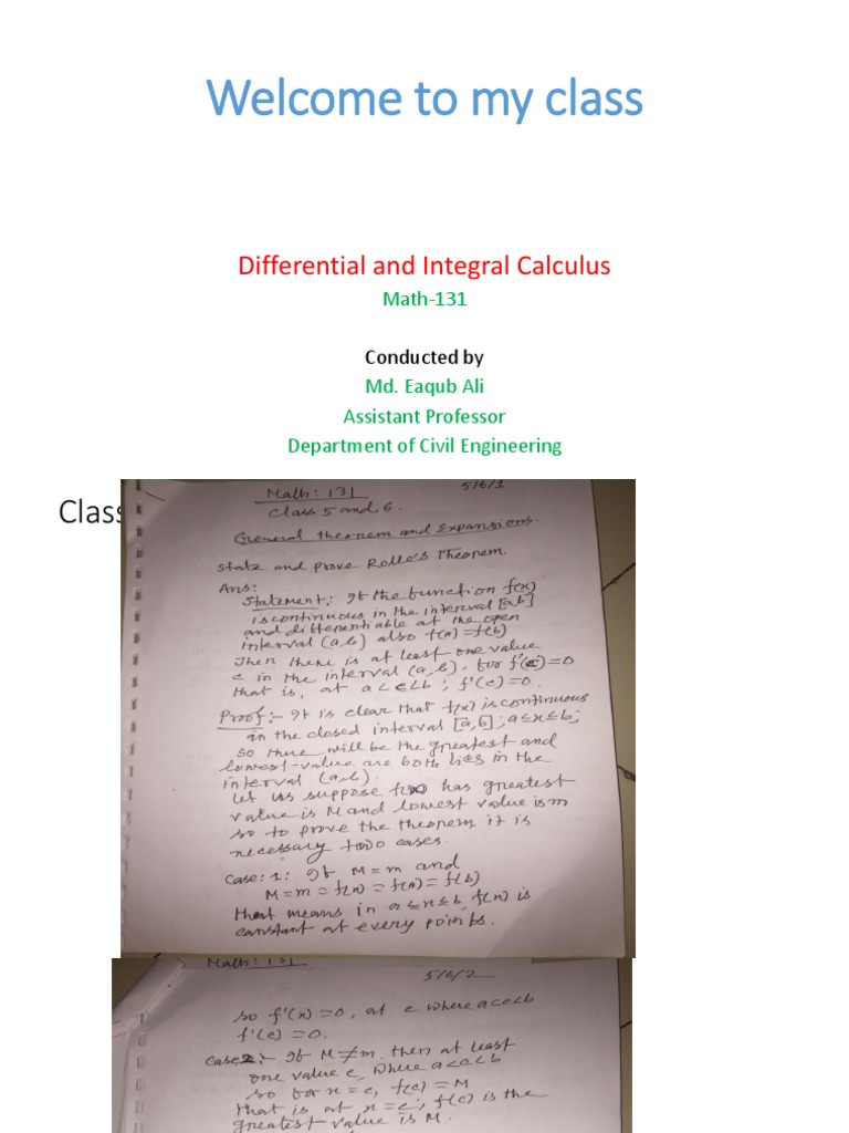 Welcome To My Class: Differential and Integral Calculus | PDF