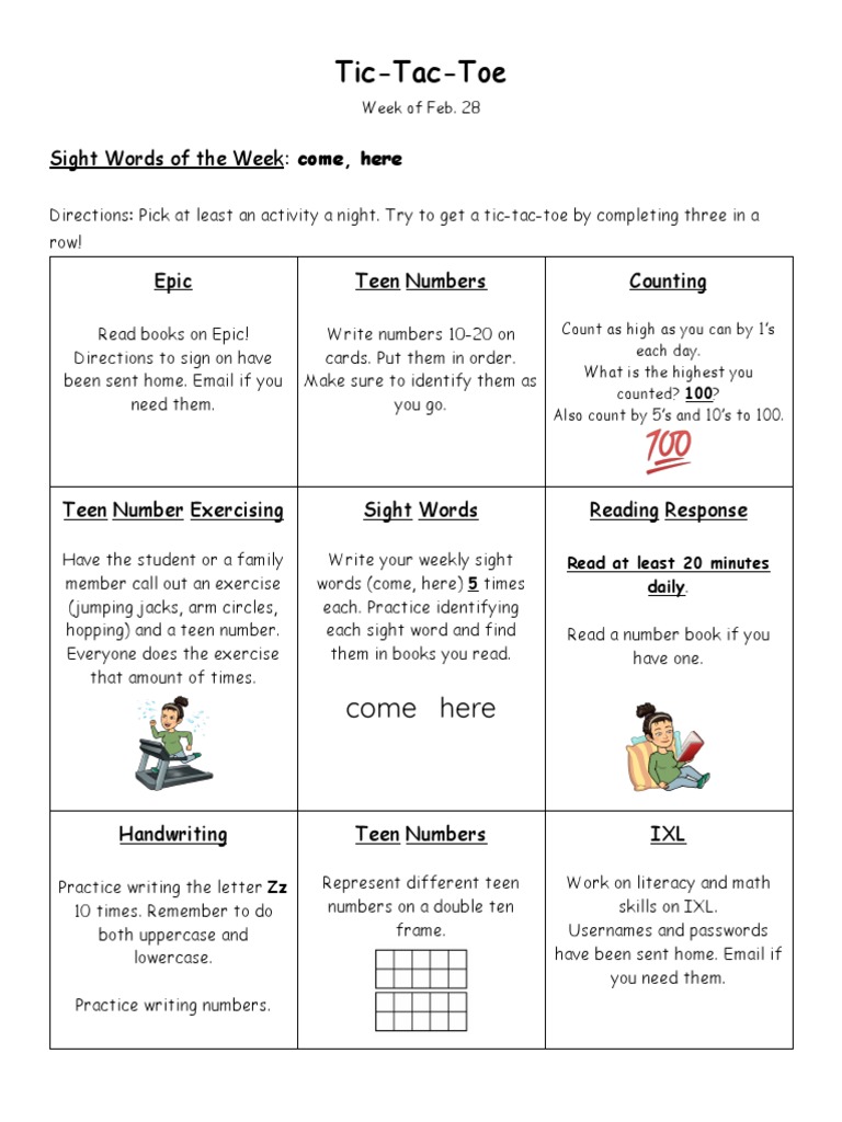 Tic Tac Toe Week of Feb | PDF