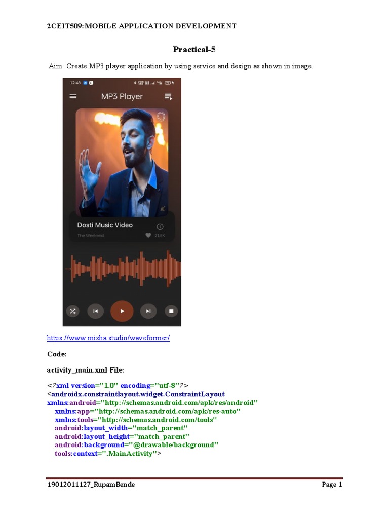 Practical-5: Aim: Create MP3 Player Application by Using Service and Design As Shown in Image ...