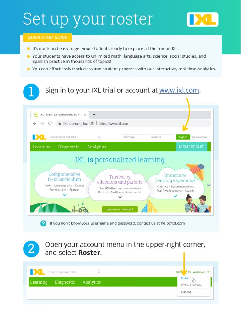 Set Up Your Roster: Sign in To Your IXL Trial or Account at | PDF ...