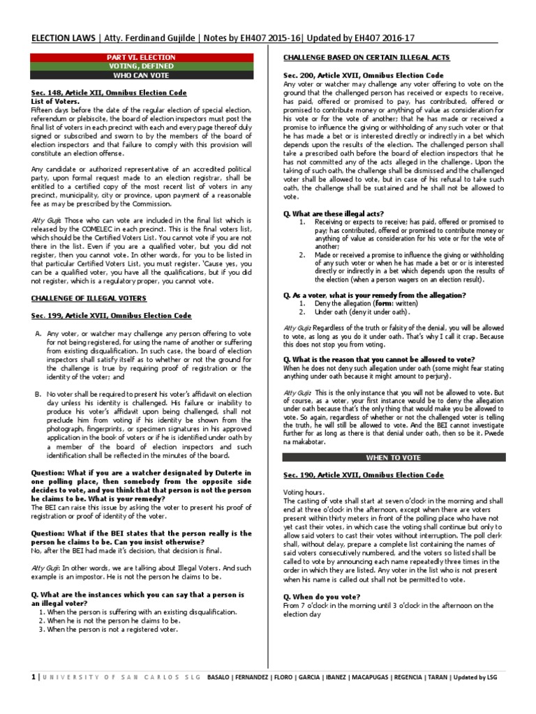 ELECTION LAWS - Atty. Ferdinand Gujilde - Notes by EH407 2015-16 ...