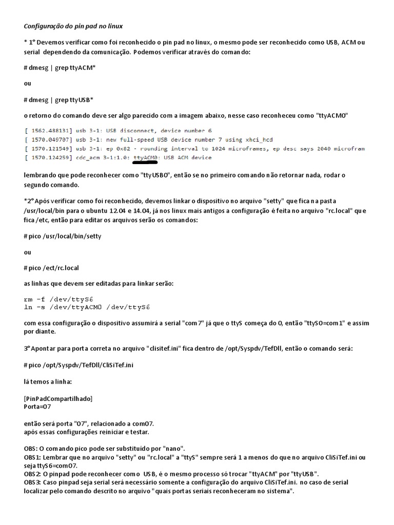 Configuração do Pin Pad no Linux | PDF