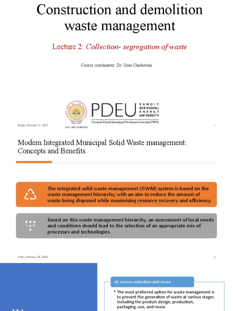 Lecture 2 Collection Segregation of Waste | PDF | Waste Management | Waste