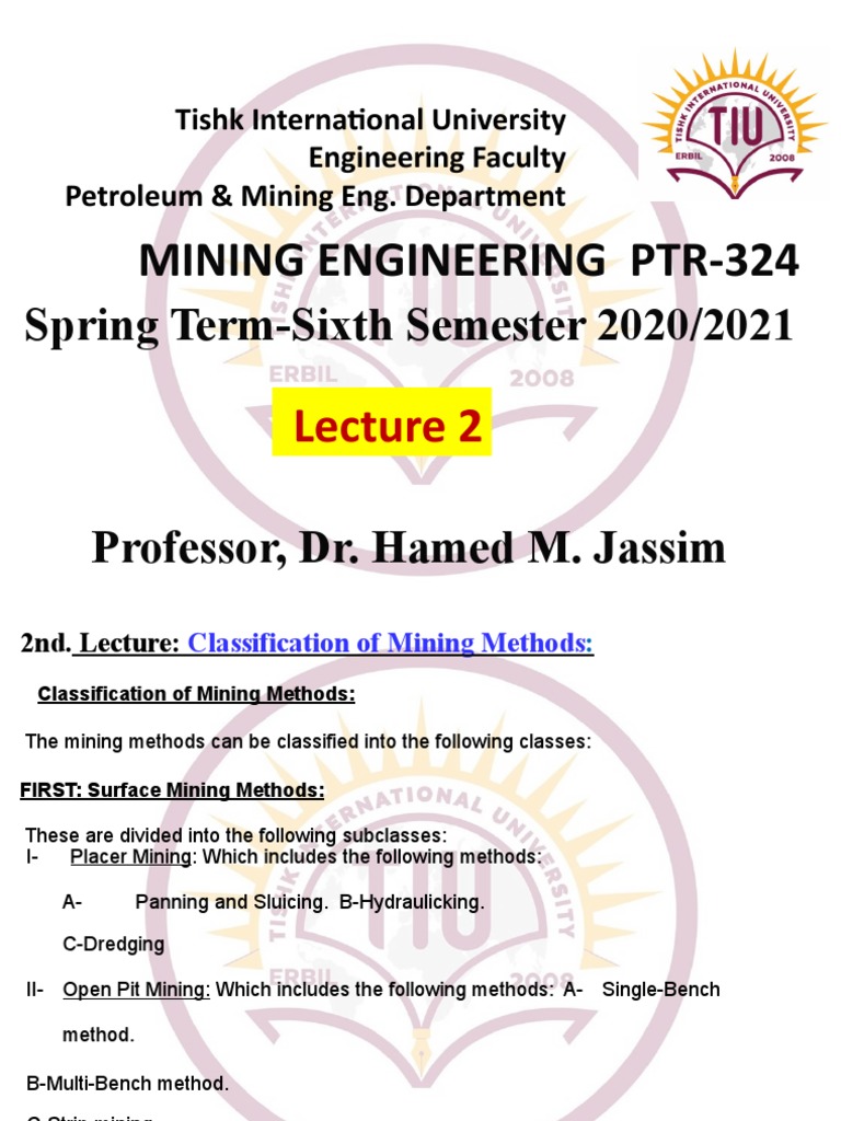 Mining Engineering Ptr-324: Tishk International University Engineering Faculty Petroleum ...