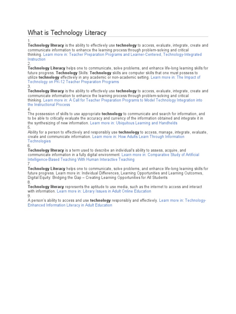 What Is Technology Literacy | PDF