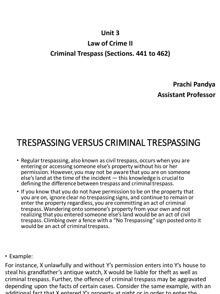 Unit 3 Criminal Trespass Law Of Crime Ii Pdf Burglary Trespass
