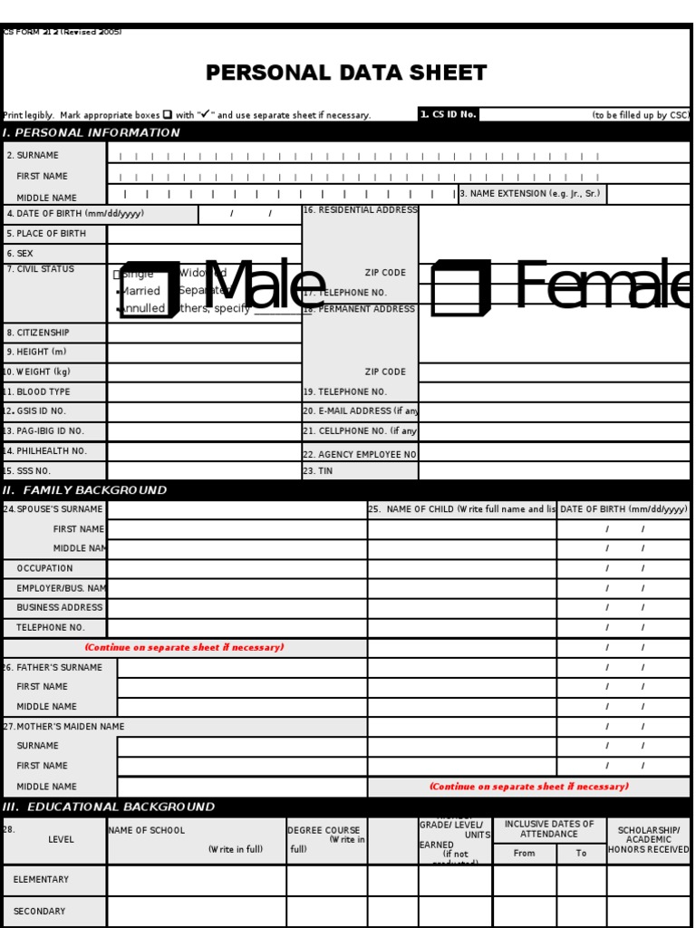 Personal Data Sheet (Pds-Revised 2005) Com | PDF | Crime & Violence ...