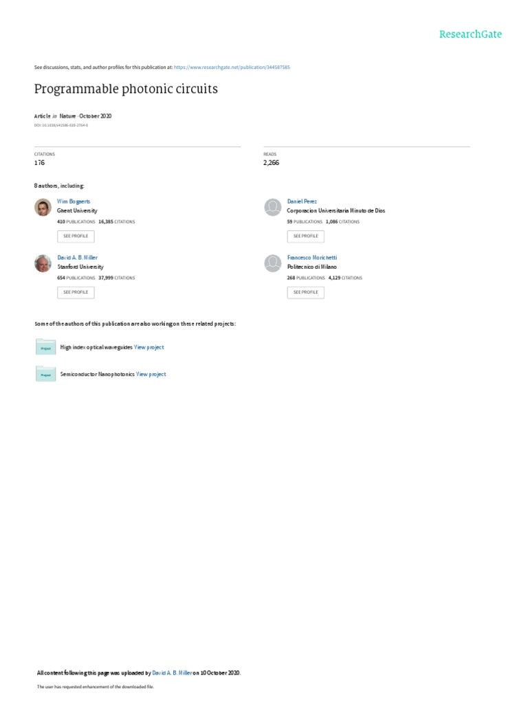 Programmable Photonic Circuits | PDF | Photonics | Integrated Circuit
