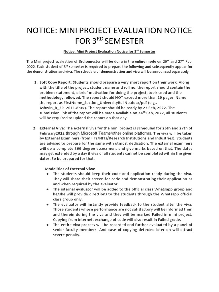 Notice Mini Project Evaluation 3rd Sem Feb 2022 | PDF | Software | Computing