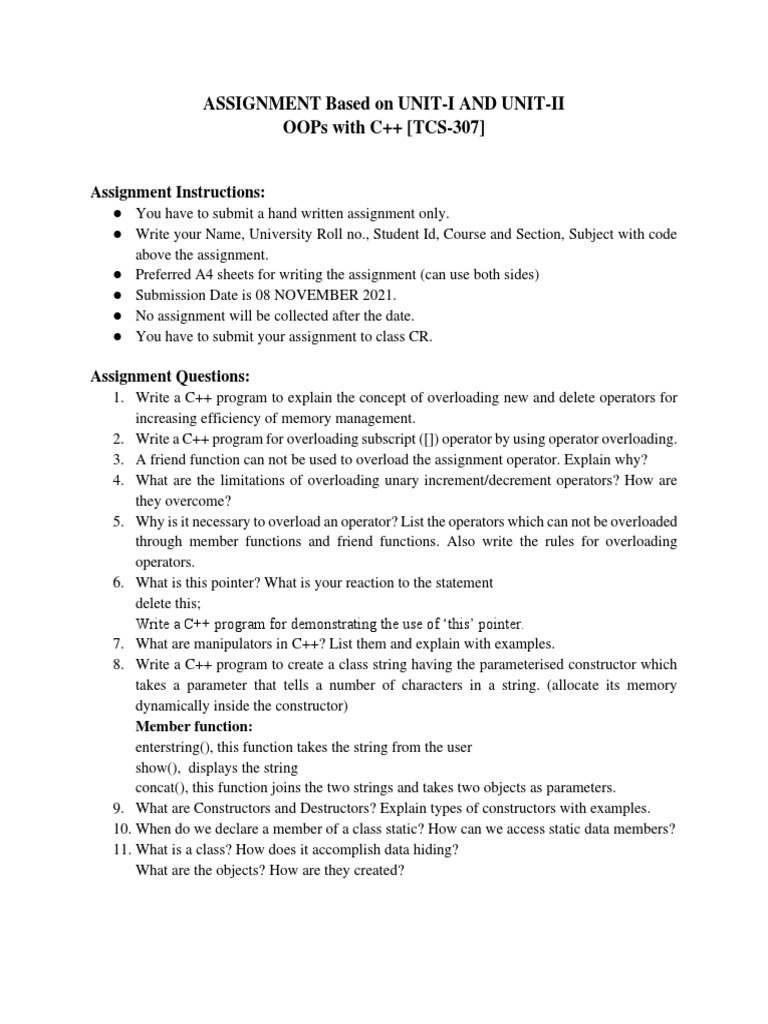 Oops Assignment (TCS 307) | Download Free PDF | C++ | Method (Computer ...