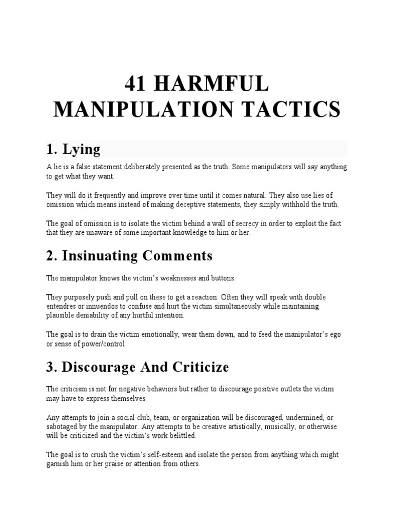 41 Harmful Manipulation Tactics | PDF | Shame | Psychological Concepts