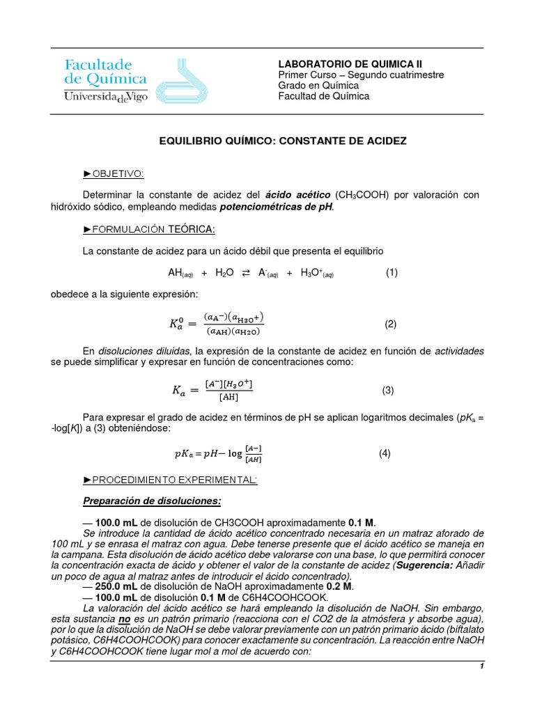 Equilibrio Químico - Constante de Acidez | PDF | Ph | Constante de disociación ácida