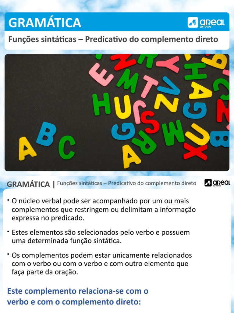 Predicativo Complemento Direto Exp | PDF | Predicado (gramática) | Ciência cognitiva