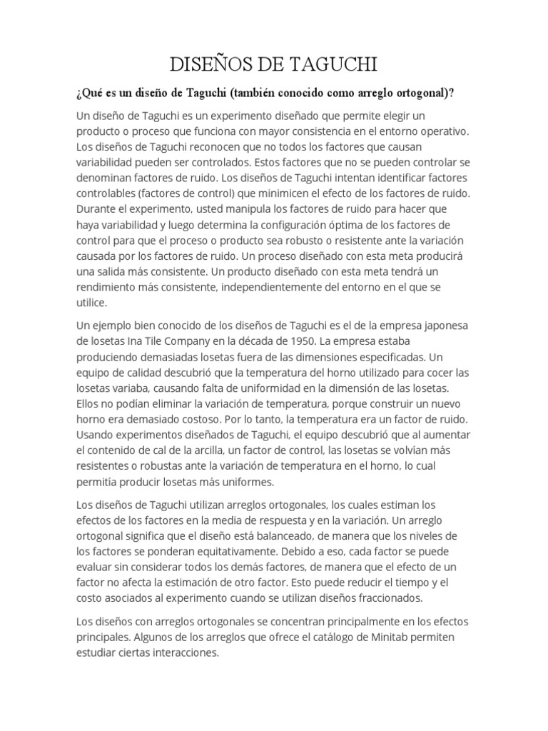 Diseños de Taguchi | Descargar gratis PDF | Experimentar | Diseño