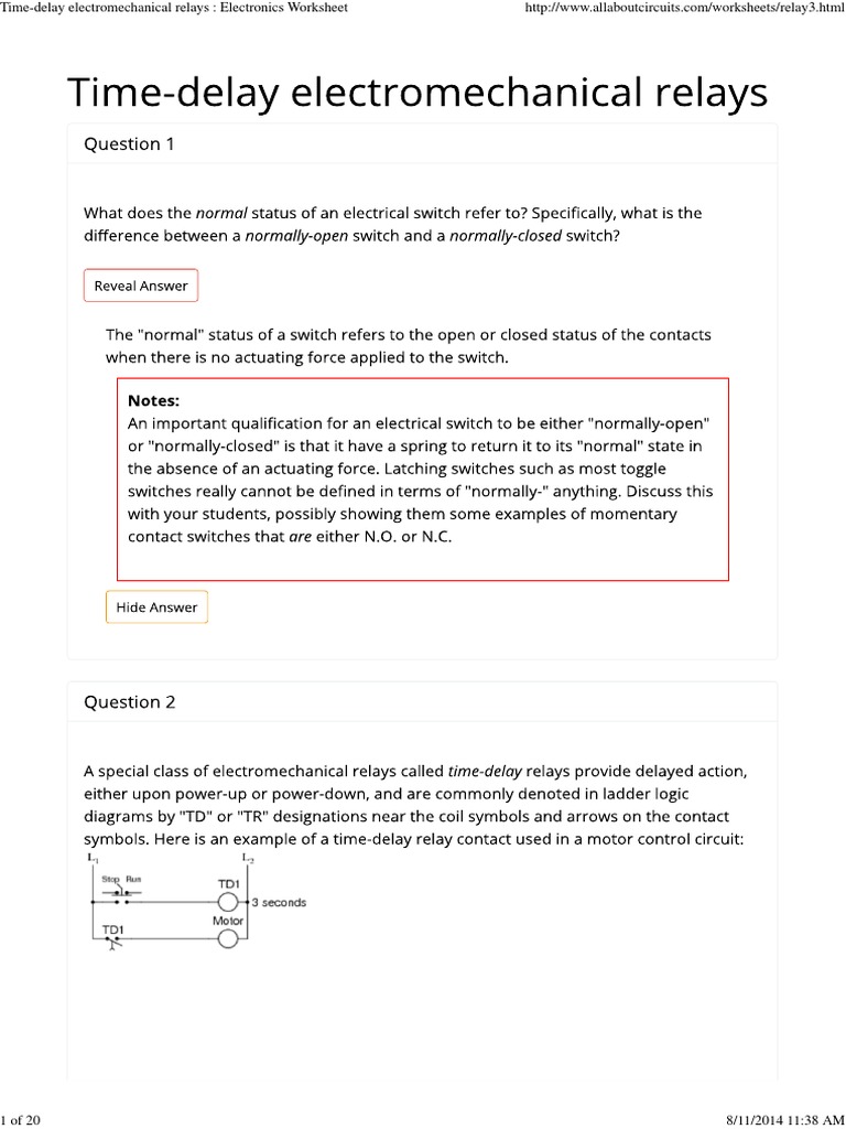 Time-Delay Electromechanical Relays - Electronics Worksheet | PDF ...