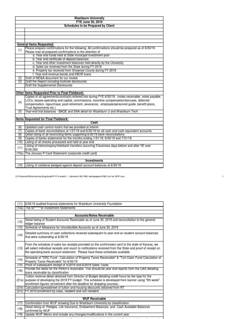 PBC List For RFP | PDF | Expense | Accrual