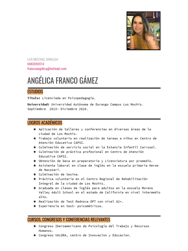 Curriculum Vitae | PDF | Espectro autista | Sicología