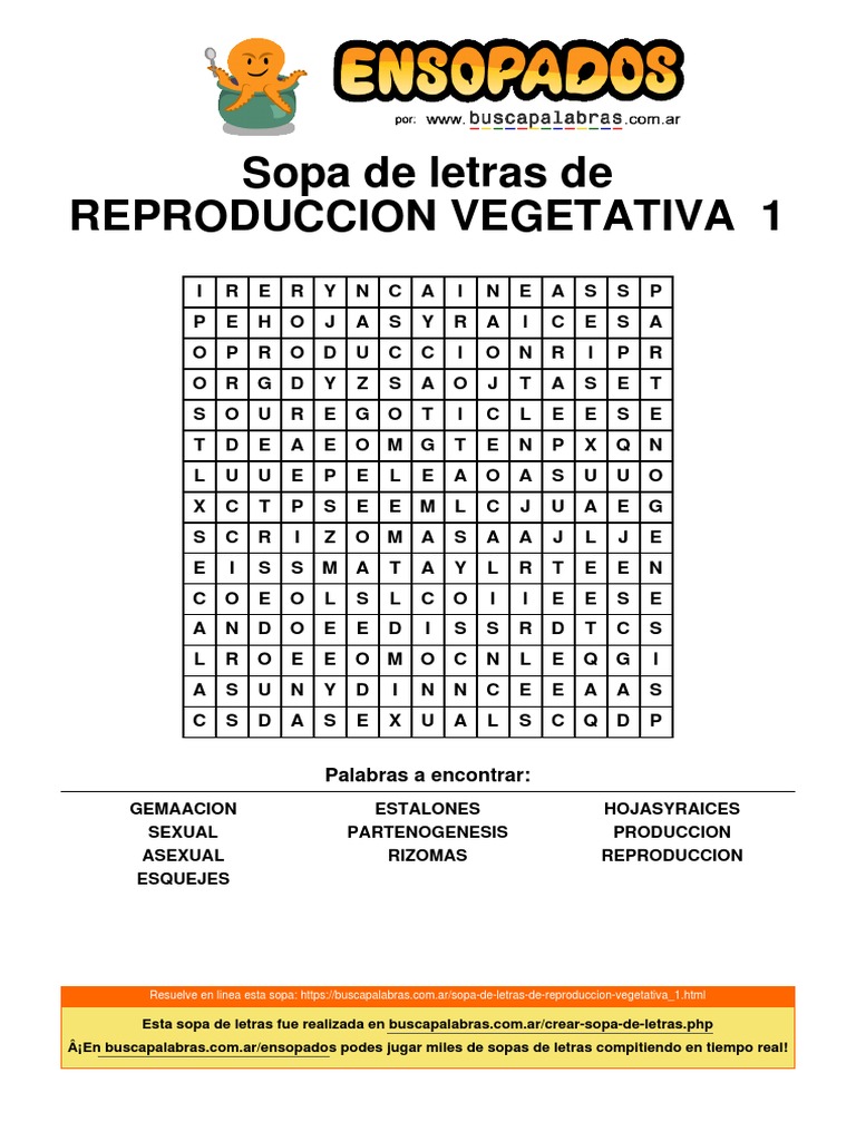 Sopa de Letras de Reproduccion Vegetativa - 1 | PDF