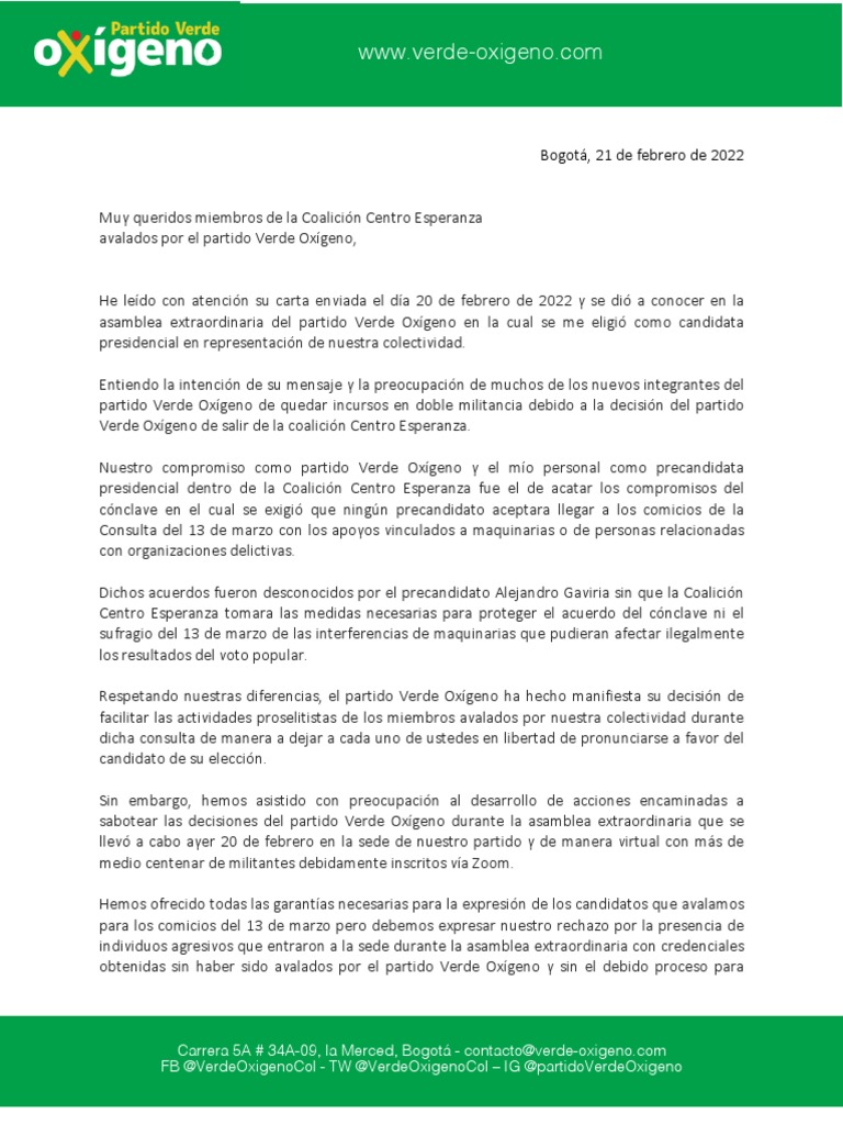 Carta Ingrid Betancourt Asamblea | PDF | Gobierno