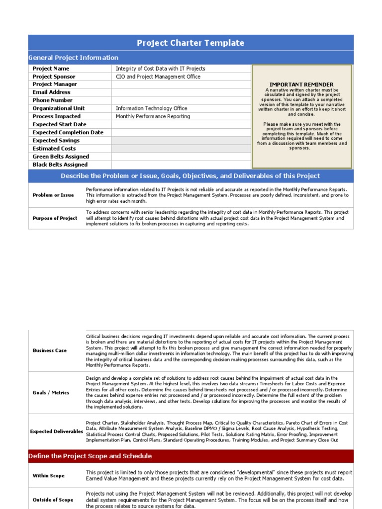 Project Charter Excel | PDF | Project Management | Chief Information ...