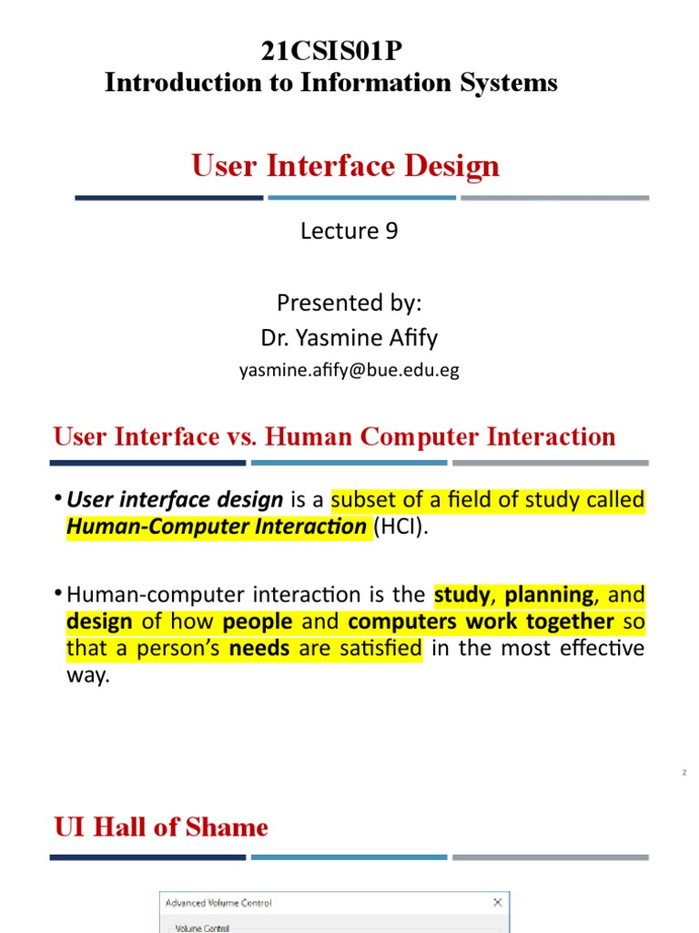 Lecture 9 - User Interface Design | PDF | Usability | Databases Lecture 9 - User Interface Design | PDF | Usability | Databases