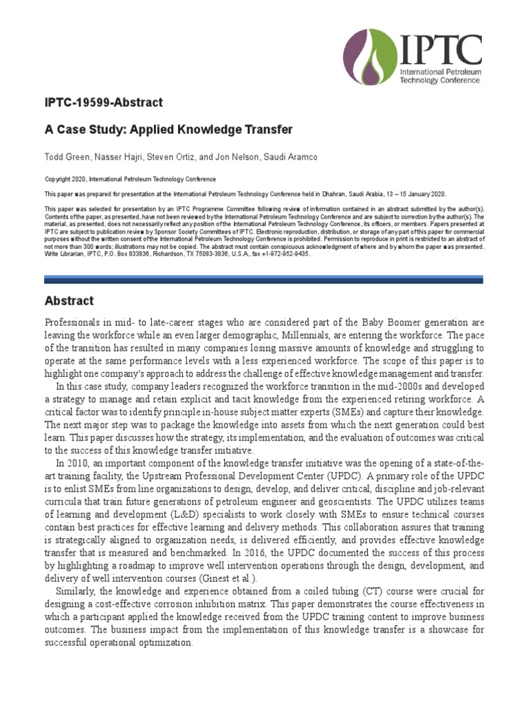 IPTC-19599-Abstract A Case Study: Applied Knowledge Transfer | PDF ...
