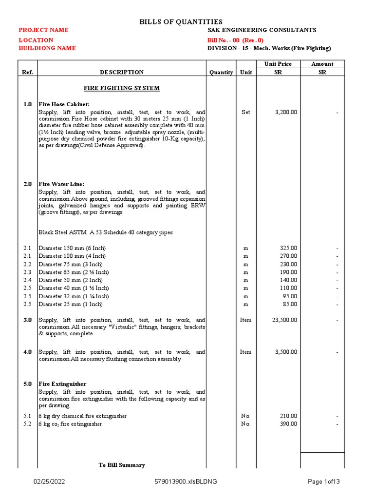 Fire Fighting Boq | PDF | Pipe (Fluid Conveyance) | Valve