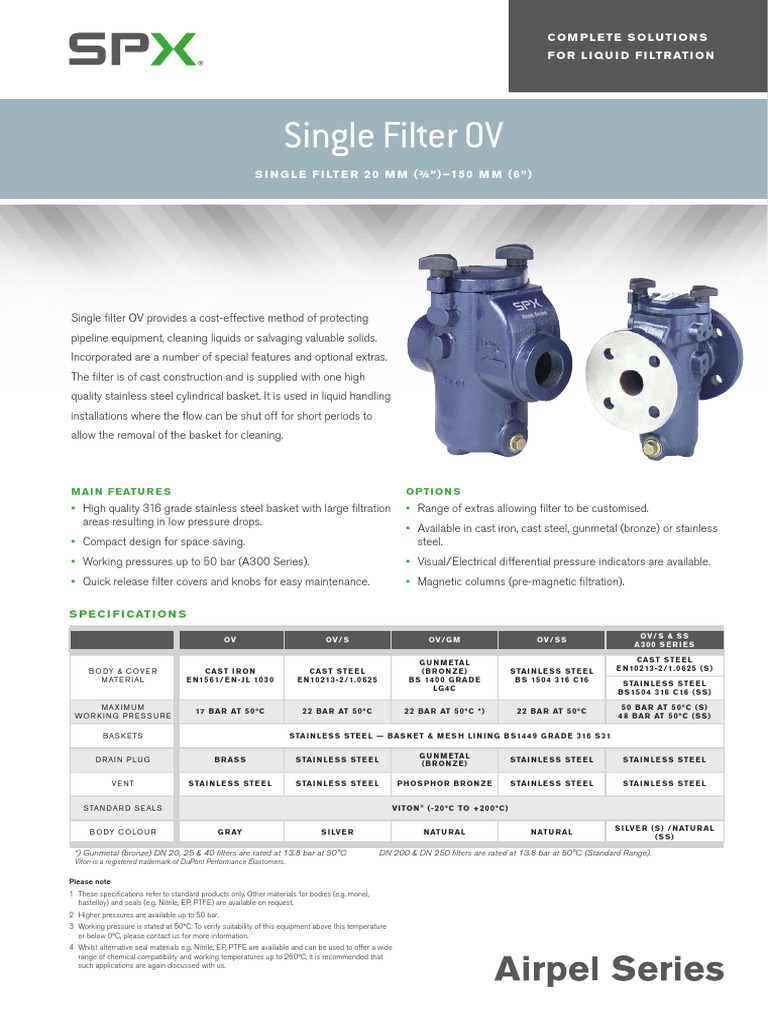 Single Filter OV: Com Plete S Oluti On S Forliquidfiltration | PDF ...