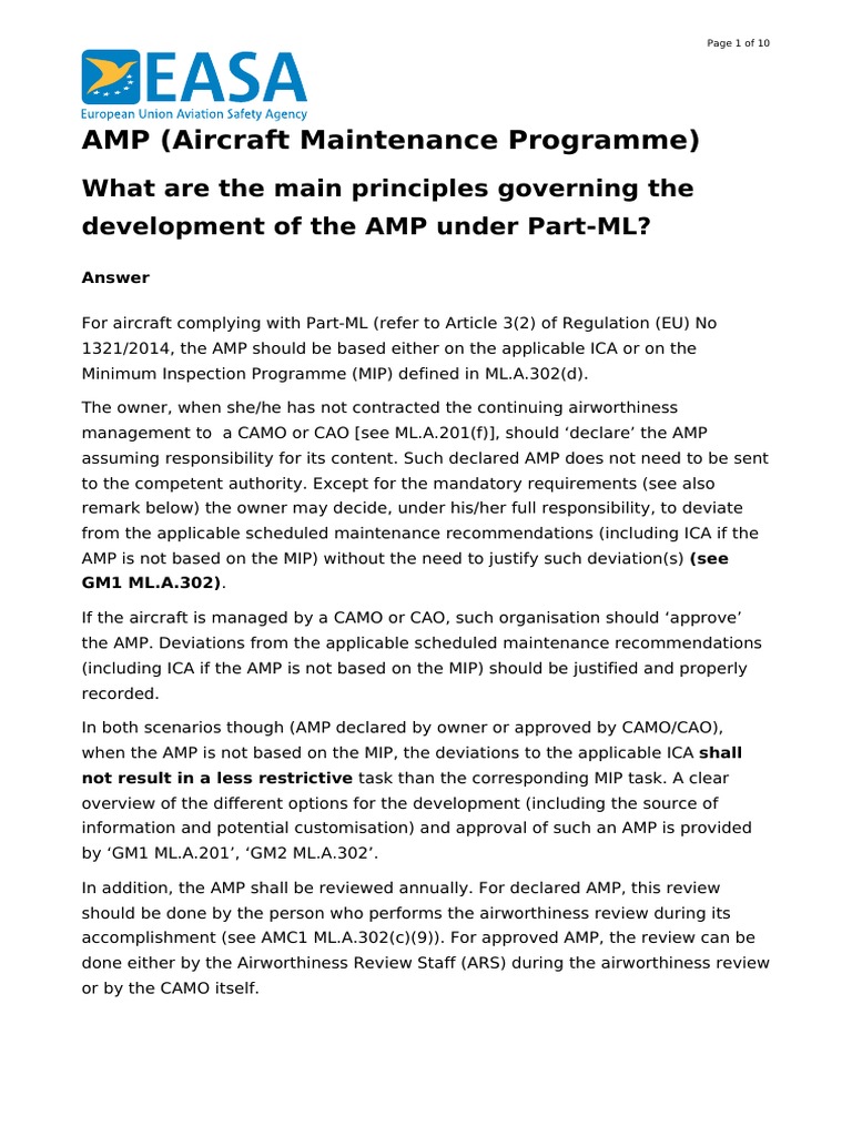 EASA - AMP Aircraft Maintenance Programme | PDF