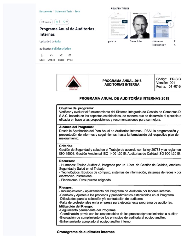 PDF Programa Anual de Auditorias Internas Compress | PDF | Auditoría | Contralor