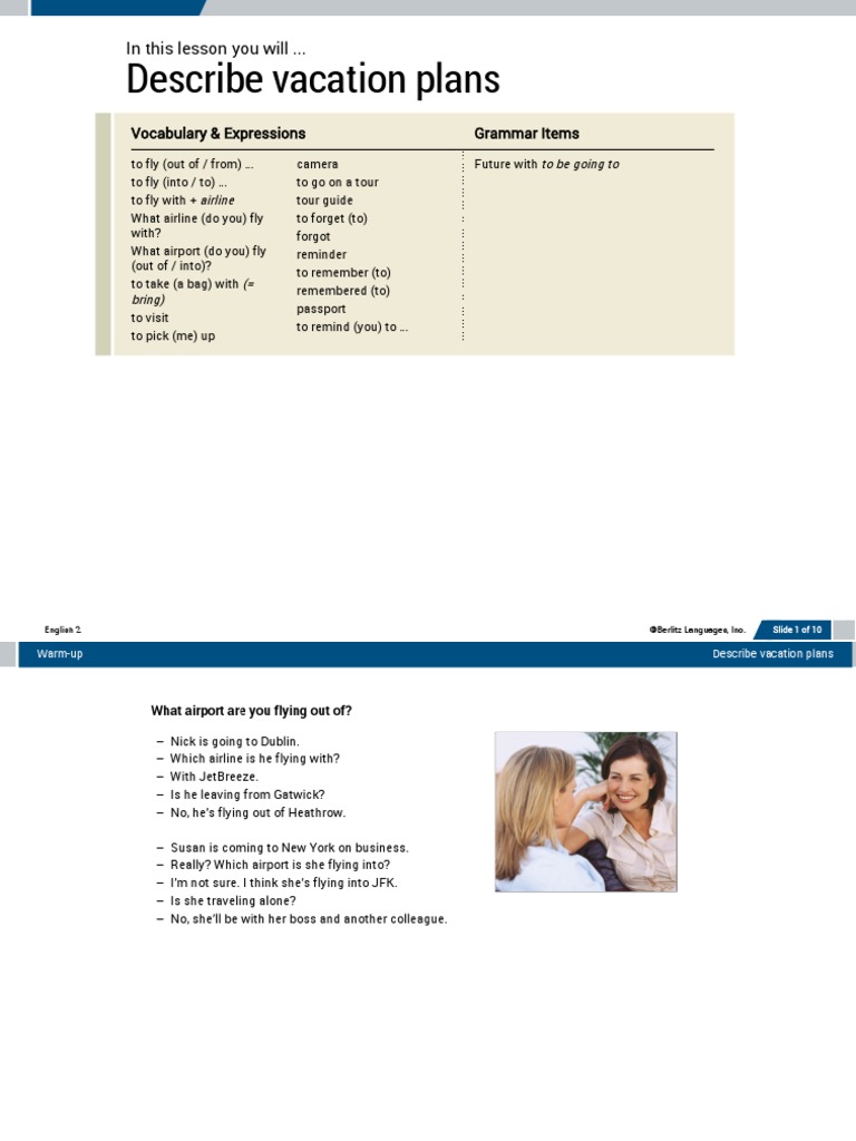 Lesson 11 - Describe Vacation Plans | PDF