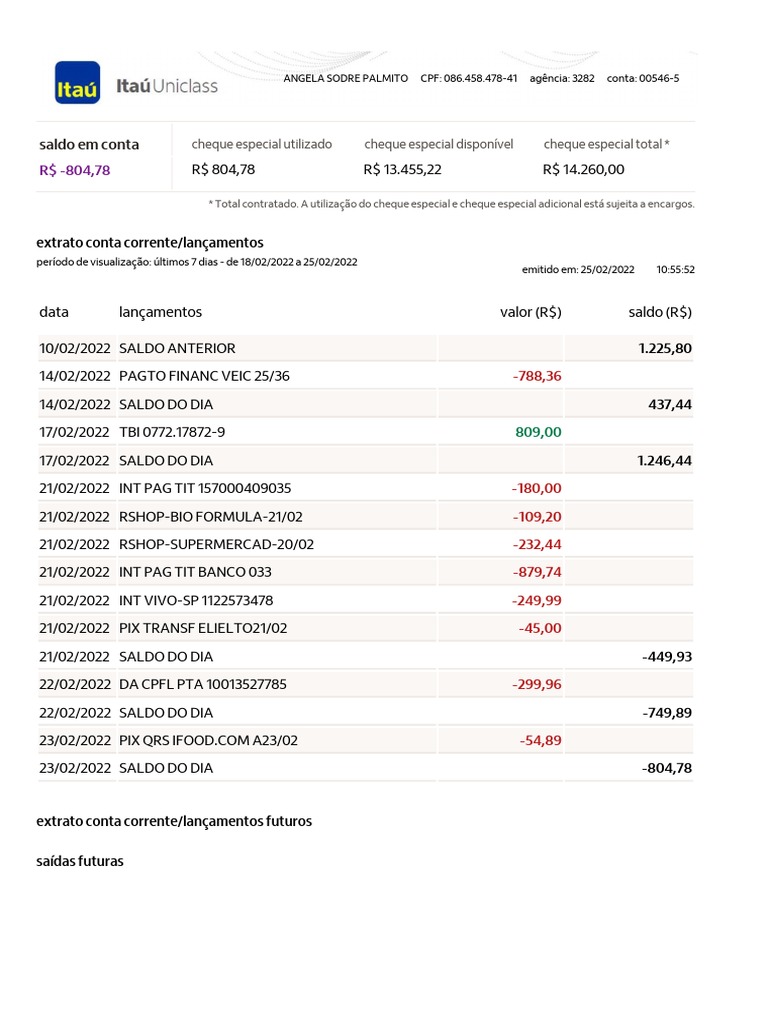 Extrato-Itau 25 02 2022 105552 | PDF | Juros | Cheque (banco)
