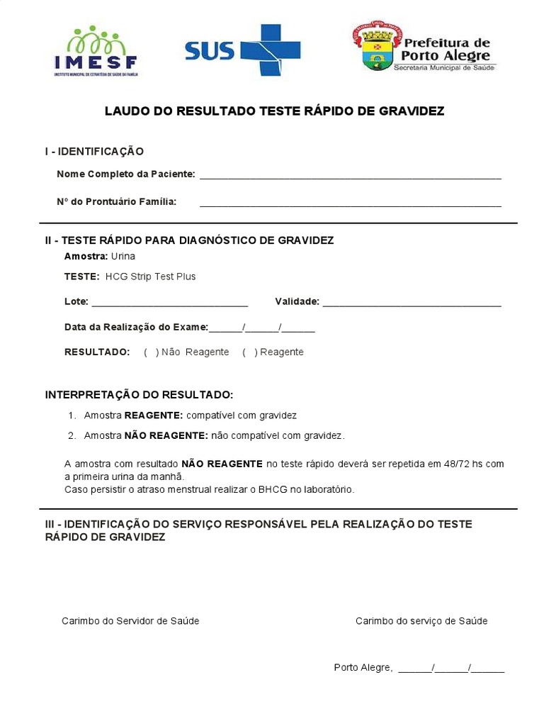 Laudo Do Resultado Teste Rápido de Gravidez | PDF