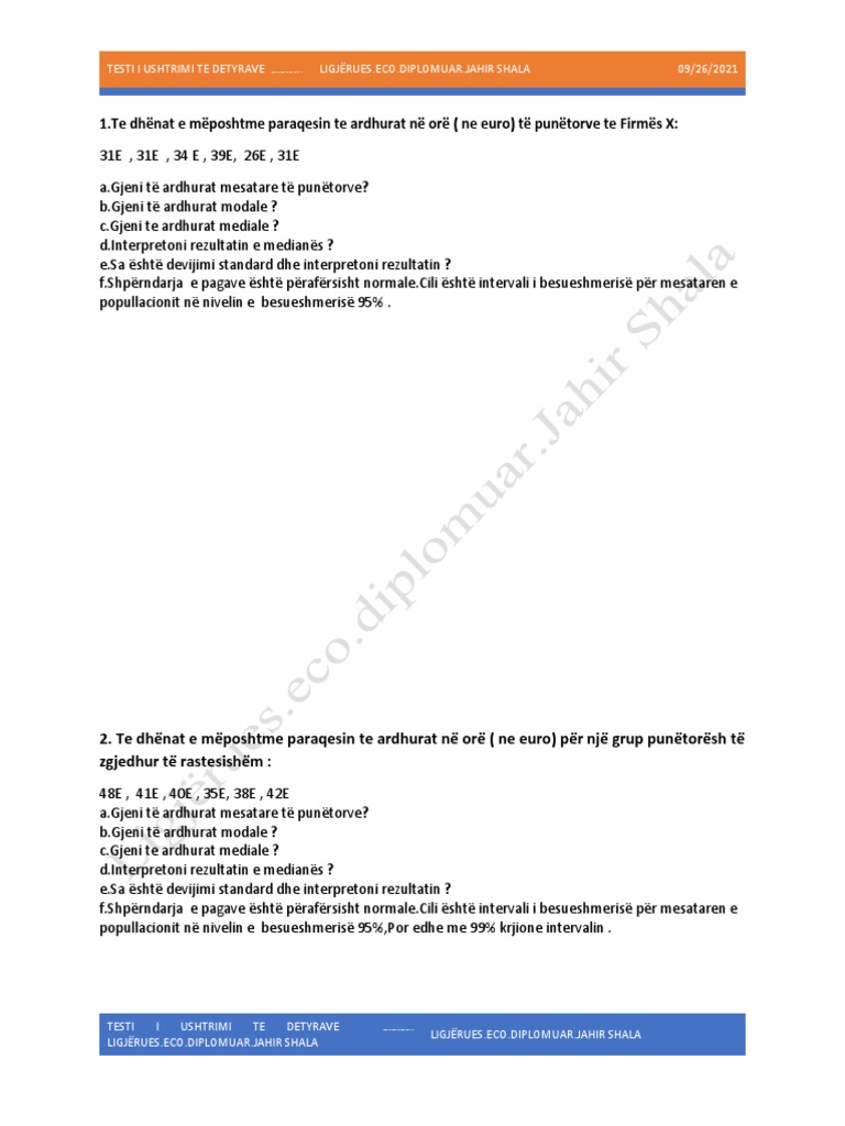 Statistike, Ushtrime | PDF