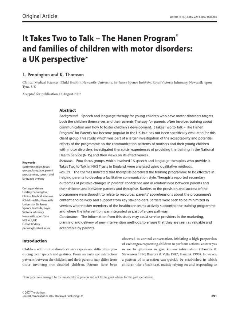 It Takes Two To Talk - The Hanen Program | PDF | Psychotherapy | Focus ...