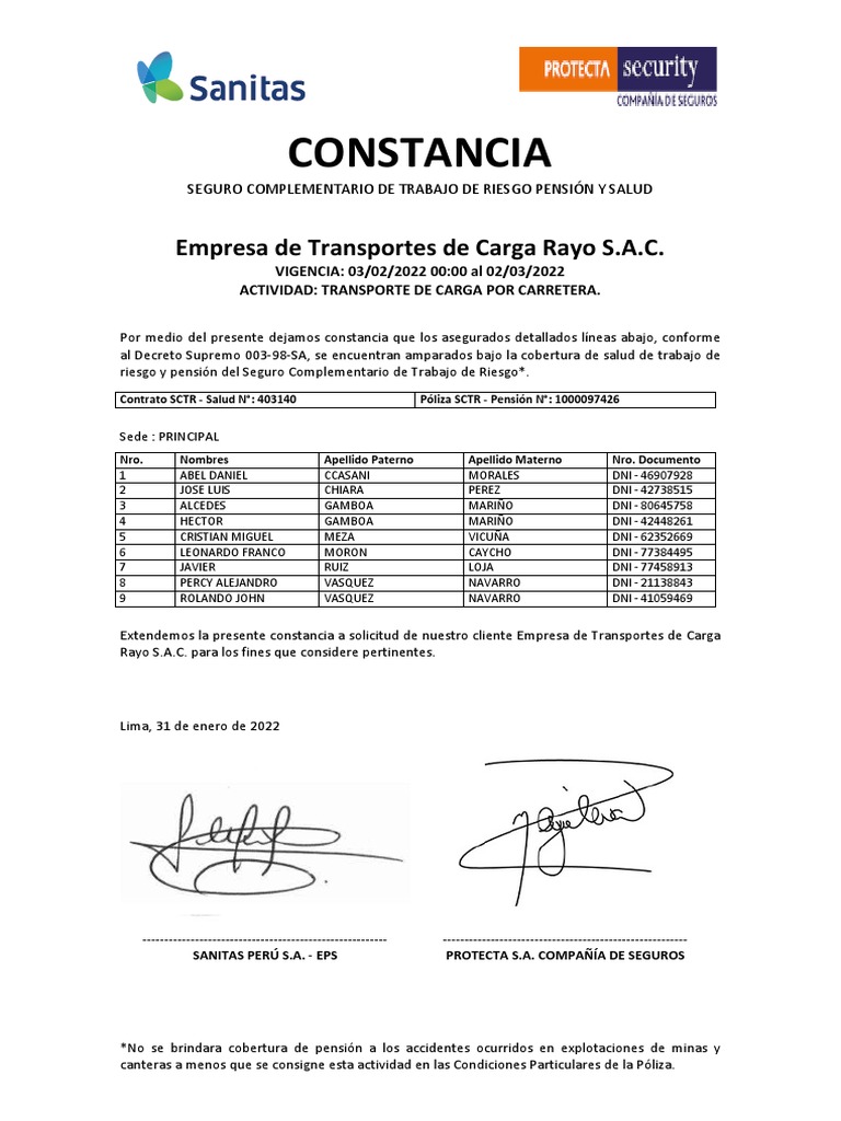 SCTR Mes Febrero | PDF | Póliza de seguros | Gobierno corporativo