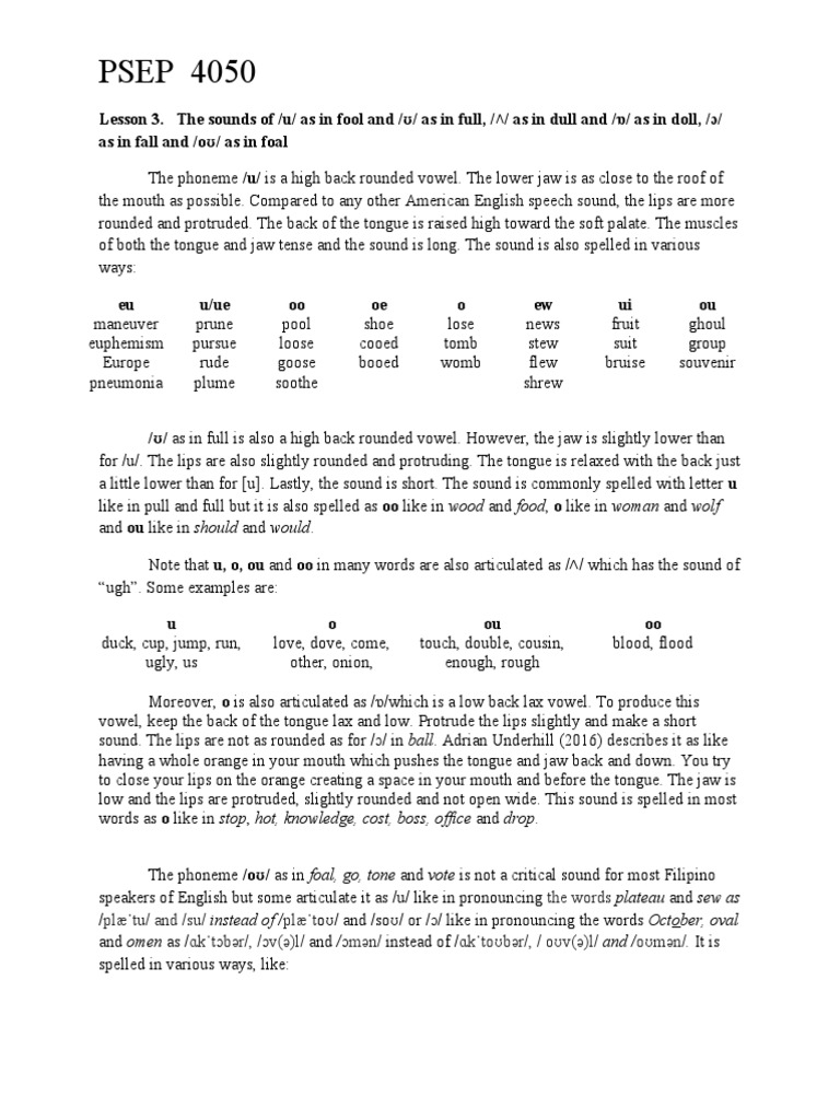 Lesson 3 PSEP | PDF | Vowel | Phonetics