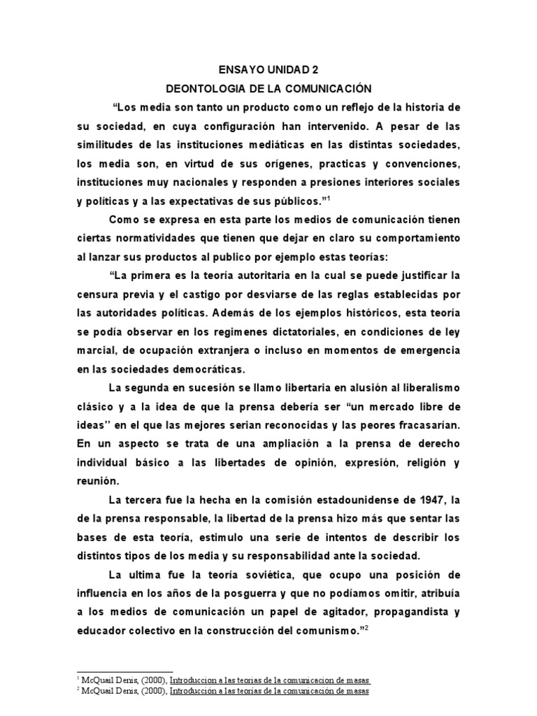 Ensayo Unidad 2 | PDF | Medios de comunicación en masa | Objetividad (filosofía)