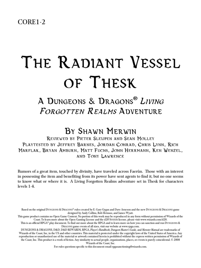 CORE1-2 The Radiant Vessel of Thesk | PDF | Dungeons & Dragons | D20 System