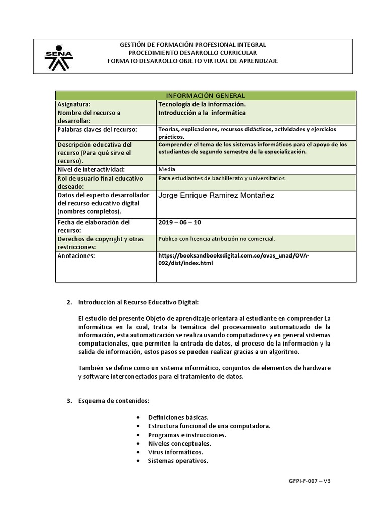 Formato Diseno Objeto Aprendizaje AA4 EV1 | PDF | Informática | Hardware de la computadora